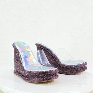 Cape Robbin | Shoes | Zesty Purple Hologram Rhinestone Platform Wedge ...